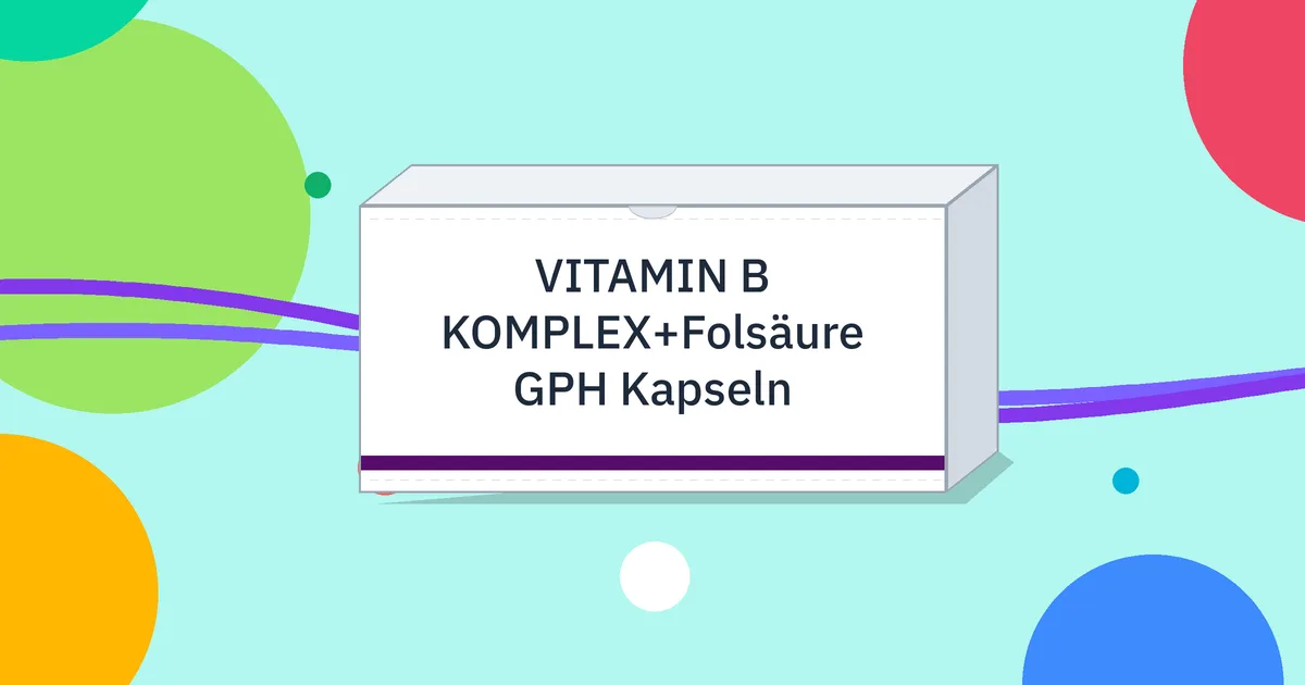 Symbolbild: Packung mit der Aufschrift VITAMIN B KOMPLEX+Folsäure GPH Kapseln (PZN 04722606) – Verfügbarkeit und Bezug in Apotheken in Frankfurt am Main