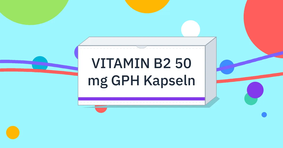 Symbolbild: Packung mit der Aufschrift VITAMIN B2 50 mg GPH Kapseln (PZN 16571199) – Verfügbarkeit und Bezug in Apotheken in Frankfurt am Main