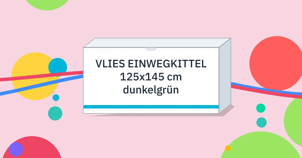 Symbolbild: Packung mit der Aufschrift VLIES EINWEGKITTEL 125x145 cm dunkelgrün (PZN 11879171) – Verfügbarkeit und Bezug in Apotheken in Frankfurt am Main