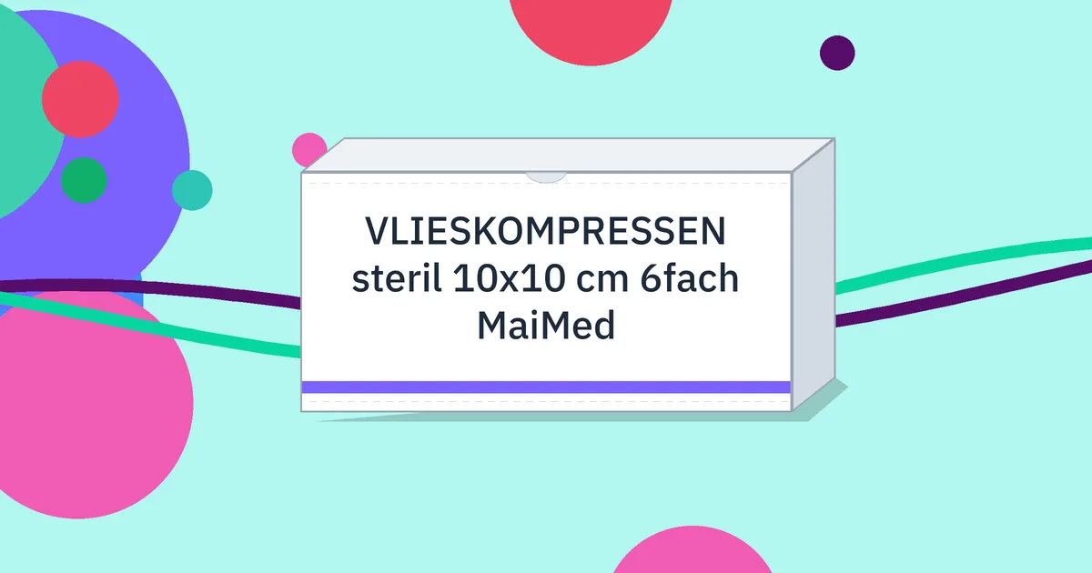 Symbolbild: Packung mit der Aufschrift VLIESKOMPRESSEN steril 10x10 cm 6fach MaiMed (PZN 20354444) – Verfügbarkeit und Bezug in Apotheken in Frankfurt am Main