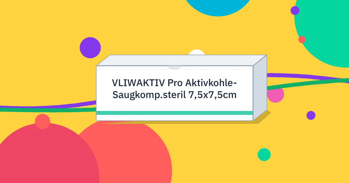 Symbolbild: Packung mit der Aufschrift VLIWAKTIV Pro Aktivkohle-Saugkomp.steril 7,5x7,5cm (PZN 18254416) – Verfügbarkeit und Bezug in Apotheken in Frankfurt am Main