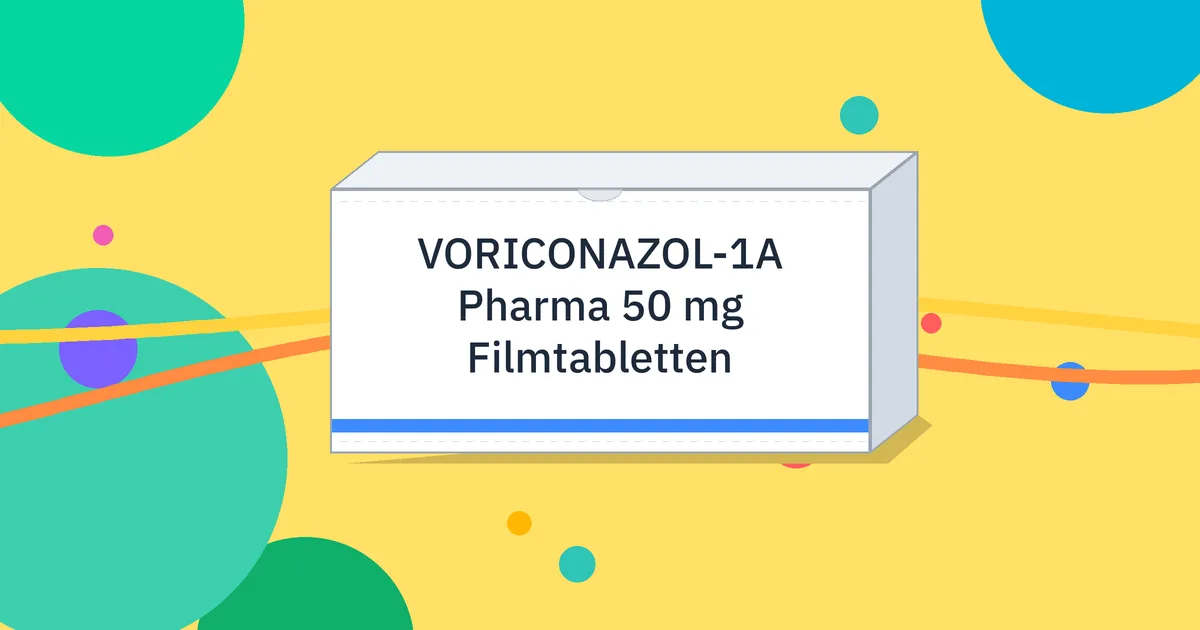 Symbolbild: Packung mit der Aufschrift VORICONAZOL-1A Pharma 50 mg Filmtabletten (PZN 12309783) – Verfügbarkeit und Bezug in Apotheken in Frankfurt am Main