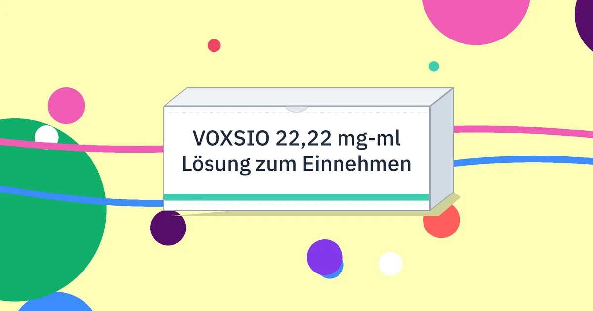 Symbolbild: Packung mit der Aufschrift VOXSIO 22,22 mg-ml Lösung zum Einnehmen (PZN 20299314) – Verfügbarkeit und Bezug in Apotheken in Frankfurt am Main