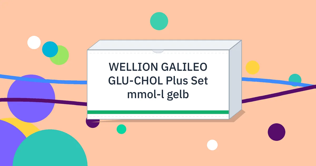Symbolbild: Packung mit der Aufschrift WELLION GALILEO GLU-CHOL Plus Set mmol-l gelb (PZN 12582817) – Verfügbarkeit und Bezug in Apotheken in Frankfurt am Main