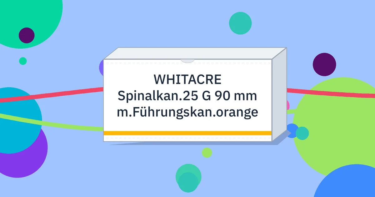 Symbolbild: Packung mit der Aufschrift WHITACRE Spinalkan.25 G 90 mm m.Führungskan.orange (PZN 00862747) – Verfügbarkeit und Bezug in Apotheken in Frankfurt am Main
