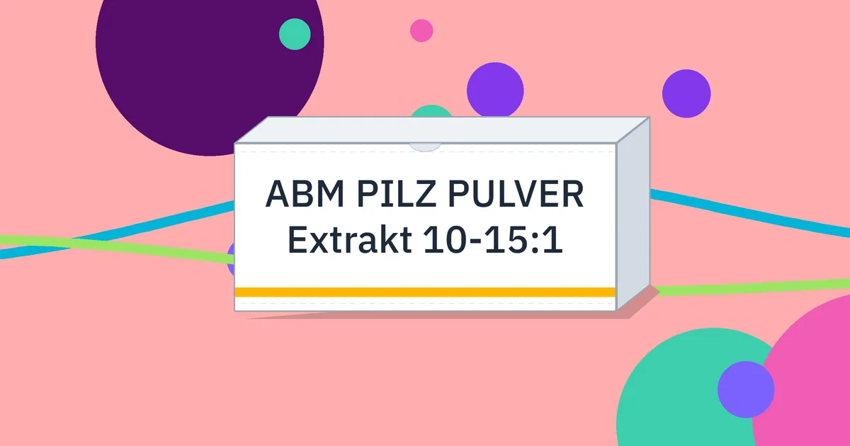 Symbolbild: Packung mit der Aufschrift ABM PILZ PULVER Extrakt 10-15:1 (PZN 03426834) – Verfügbarkeit und Bezug in Apotheken in Frankfurt am Main