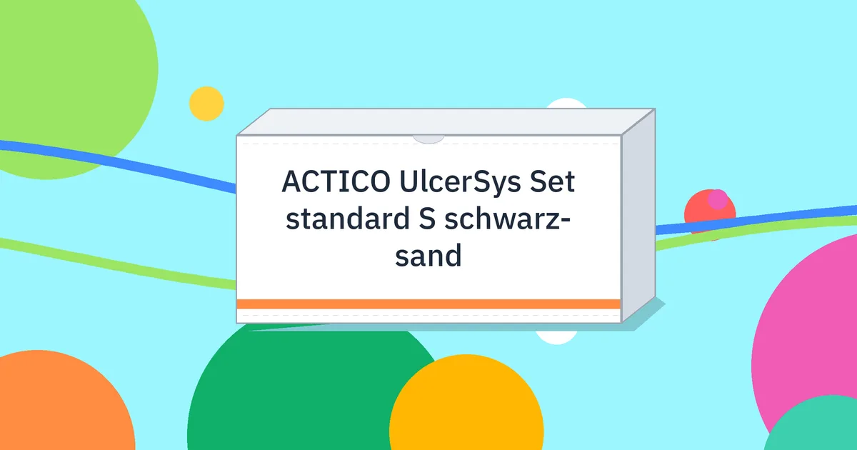 Symbolbild: Packung mit der Aufschrift ACTICO UlcerSys Set standard S schwarz-sand (PZN 12544550) – Verfügbarkeit und Bezug in Apotheken in Frankfurt am Main