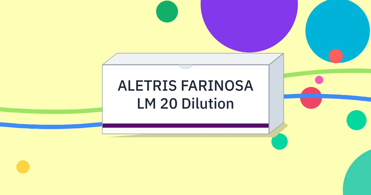 Symbolbild: Packung mit der Aufschrift ALETRIS FARINOSA LM 20 Dilution (PZN 13309785) – Verfügbarkeit und Bezug in Apotheken in Frankfurt am Main