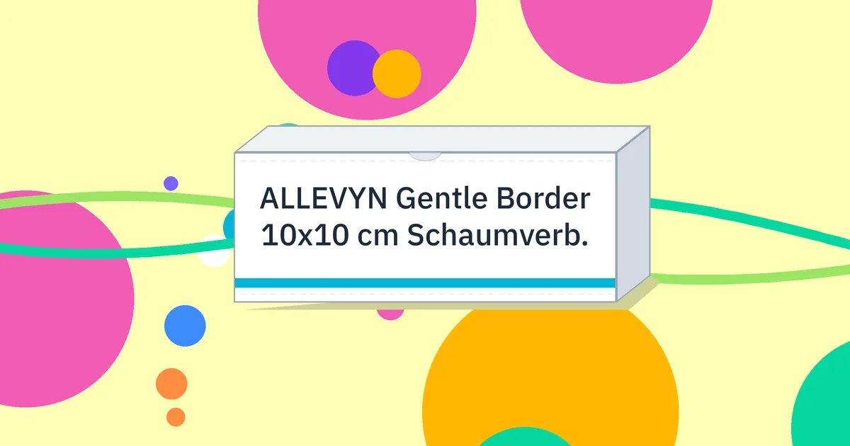 Symbolbild: Packung mit der Aufschrift ALLEVYN Gentle Border 10x10 cm Schaumverb. (PZN 18034399) – Verfügbarkeit und Bezug in Apotheken in Frankfurt am Main