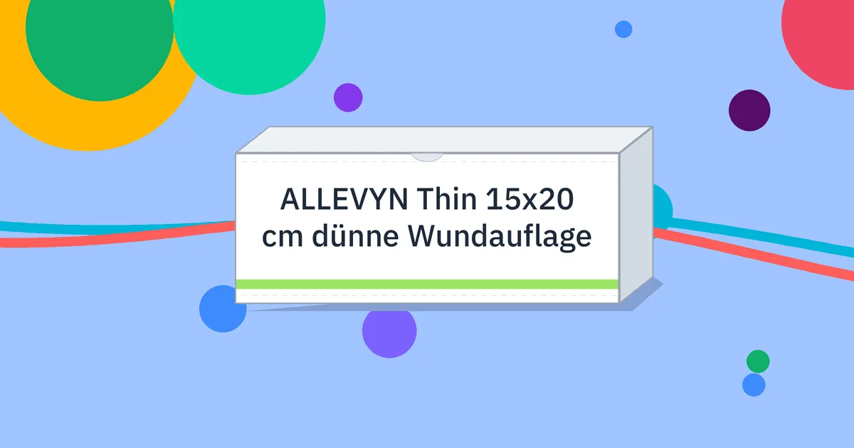 Symbolbild: Packung mit der Aufschrift ALLEVYN Thin 15x20 cm dünne Wundauflage (PZN 03126925) – Verfügbarkeit und Bezug in Apotheken in Frankfurt am Main