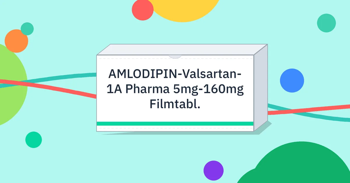 Symbolbild: Packung mit der Aufschrift AMLODIPIN-Valsartan-1A Pharma 5mg-160mg Filmtabl. (PZN 12870114) – Verfügbarkeit und Bezug in Apotheken in Frankfurt am Main