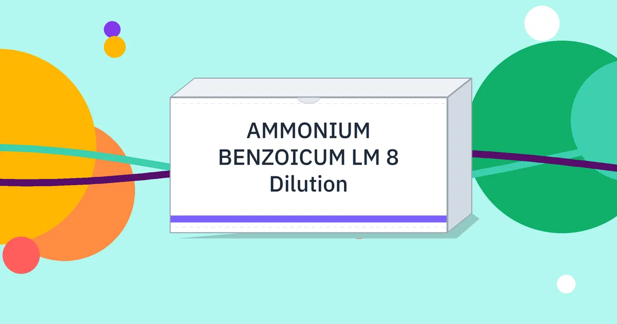 Symbolbild: Packung mit der Aufschrift AMMONIUM BENZOICUM LM 8 Dilution (PZN 13319884) – Verfügbarkeit und Bezug in Apotheken in Frankfurt am Main
