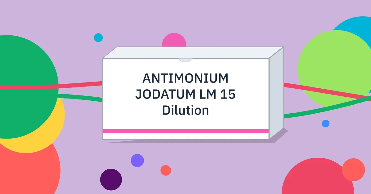 Symbolbild: Packung mit der Aufschrift ANTIMONIUM JODATUM LM 15 Dilution (PZN 12764263) – Verfügbarkeit und Bezug in Apotheken in Frankfurt am Main