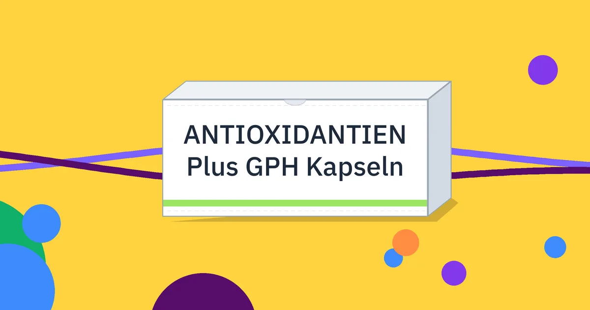 Symbolbild: Packung mit der Aufschrift ANTIOXIDANTIEN Plus GPH Kapseln (PZN 09681527) – Verfügbarkeit und Bezug in Apotheken in Frankfurt am Main