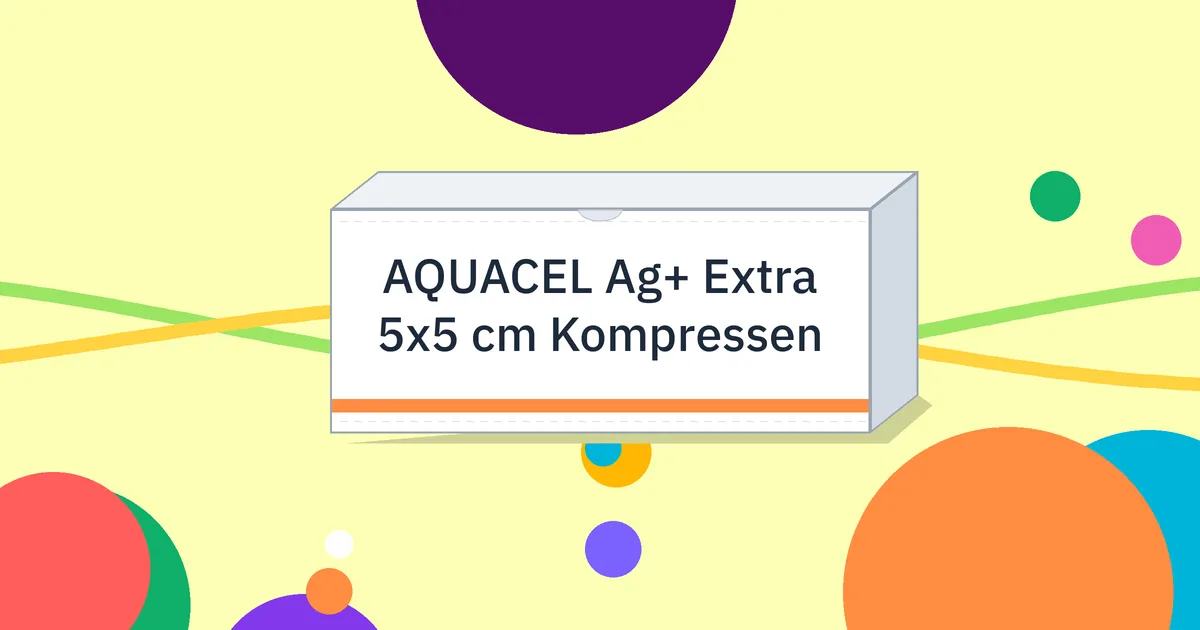 Symbolbild: Packung mit der Aufschrift AQUACEL Ag+ Extra 5x5 cm Kompressen (PZN 18123602) – Verfügbarkeit und Bezug in Apotheken in Frankfurt am Main