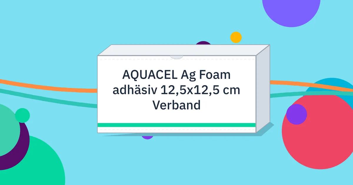 Symbolbild: Packung mit der Aufschrift AQUACEL Ag Foam adhäsiv 12,5x12,5 cm Verband (PZN 09060239) – Verfügbarkeit und Bezug in Apotheken in Frankfurt am Main