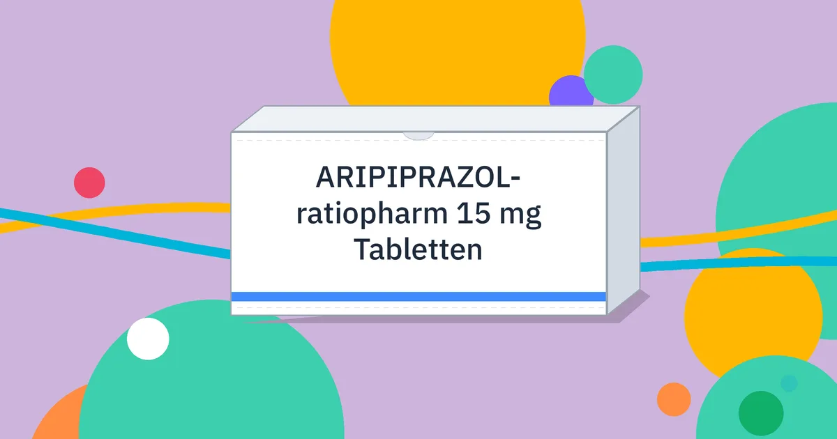 Symbolbild: Packung mit der Aufschrift ARIPIPRAZOL-ratiopharm 15 mg Tabletten (PZN 10308354) – Verfügbarkeit und Bezug in Apotheken in Frankfurt am Main