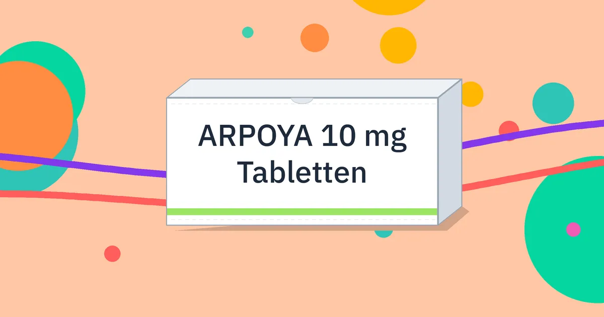 Symbolbild: Packung mit der Aufschrift ARPOYA 10 mg Tabletten (PZN 19053826) – Verfügbarkeit und Bezug in Apotheken in Frankfurt am Main