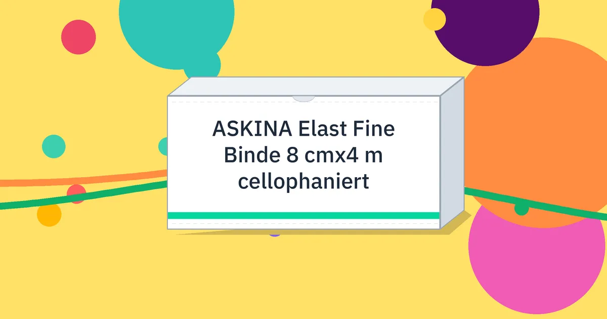 Symbolbild: Packung mit der Aufschrift ASKINA Elast Fine Binde 8 cmx4 m cellophaniert (PZN 06338591) – Verfügbarkeit und Bezug in Apotheken in Frankfurt am Main