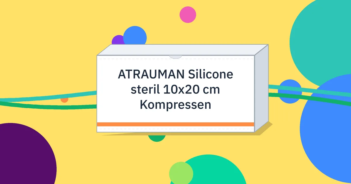 Symbolbild: Packung mit der Aufschrift ATRAUMAN Silicone steril 10x20 cm Kompressen (PZN 16348780) – Verfügbarkeit und Bezug in Apotheken in Frankfurt am Main