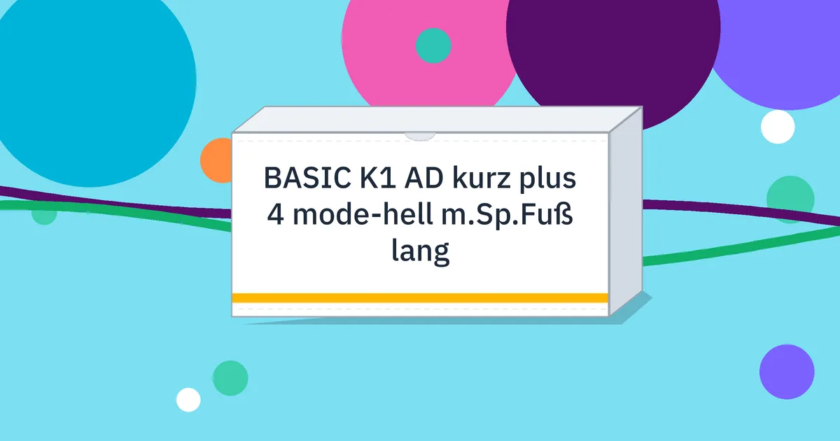 Symbolbild: Packung mit der Aufschrift BASIC K1 AD kurz plus 4 mode-hell m.Sp.Fuß lang (PZN 20258433) – Verfügbarkeit und Bezug in Apotheken in Frankfurt am Main