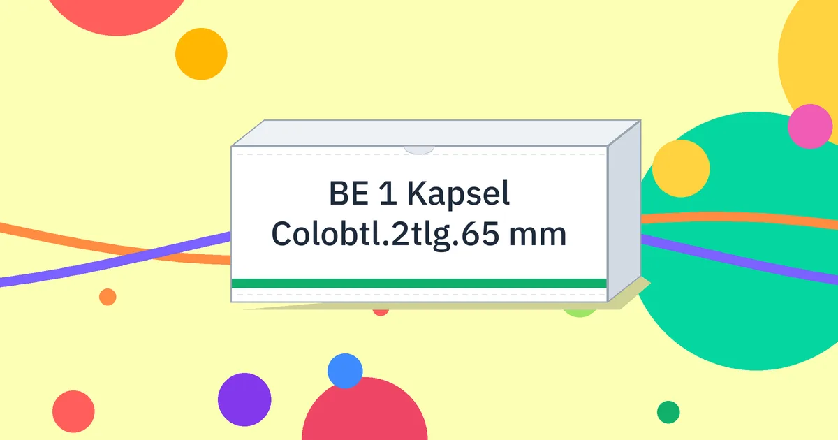 Symbolbild: Packung mit der Aufschrift BE 1 Kapsel Colobtl.2tlg.65 mm (PZN 15198456) – Verfügbarkeit und Bezug in Apotheken in Frankfurt am Main