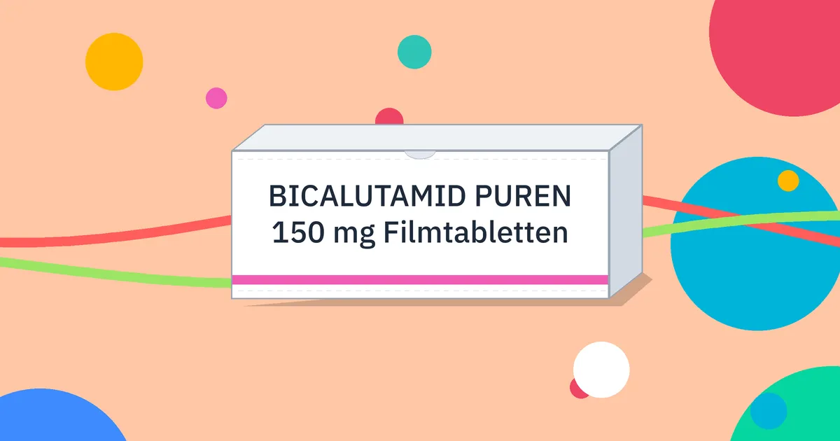 Symbolbild: Packung mit der Aufschrift BICALUTAMID PUREN 150 mg Filmtabletten (PZN 19337156) – Verfügbarkeit und Bezug in Apotheken in Frankfurt am Main