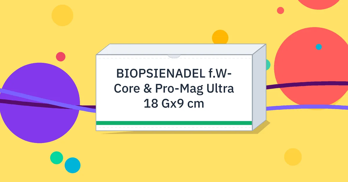 Symbolbild: Packung mit der Aufschrift BIOPSIENADEL f.W-Core & Pro-Mag Ultra 18 Gx9 cm (PZN 19351676) – Verfügbarkeit und Bezug in Apotheken in Frankfurt am Main