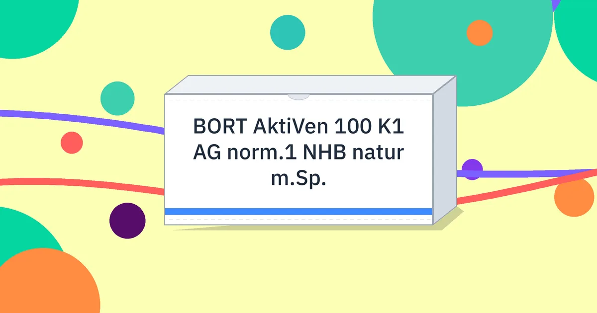 Symbolbild: Packung mit der Aufschrift BORT AktiVen 100 K1 AG norm.1 NHB natur m.Sp. (PZN 13729688) – Verfügbarkeit und Bezug in Apotheken in Frankfurt am Main