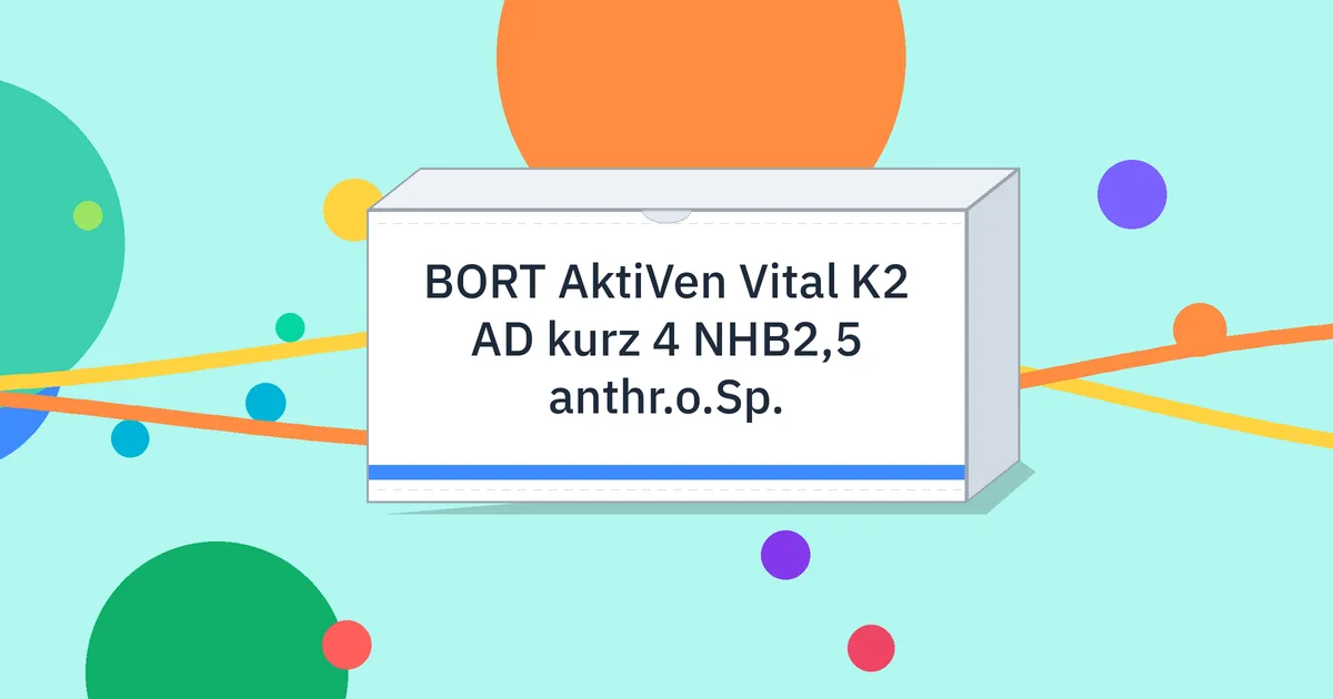 Symbolbild: Packung mit der Aufschrift BORT AktiVen Vital K2 AD kurz 4 NHB2,5 anthr.o.Sp. (PZN 17499653) – Verfügbarkeit und Bezug in Apotheken in Frankfurt am Main