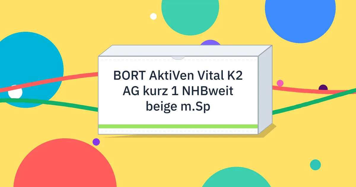 Symbolbild: Packung mit der Aufschrift BORT AktiVen Vital K2 AG kurz 1 NHBweit beige m.Sp (PZN 13731981) – Verfügbarkeit und Bezug in Apotheken in Frankfurt am Main