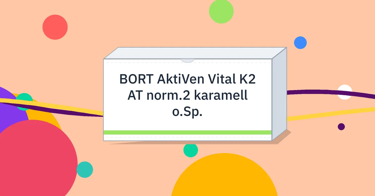 Symbolbild: Packung mit der Aufschrift BORT AktiVen Vital K2 AT norm.2 karamell o.Sp. (PZN 13737587) – Verfügbarkeit und Bezug in Apotheken in Frankfurt am Main