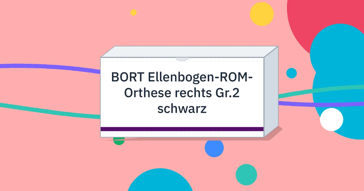Symbolbild: Packung mit der Aufschrift BORT Ellenbogen-ROM-Orthese rechts Gr.2 schwarz (PZN 12573681) – Verfügbarkeit und Bezug in Apotheken in Frankfurt am Main