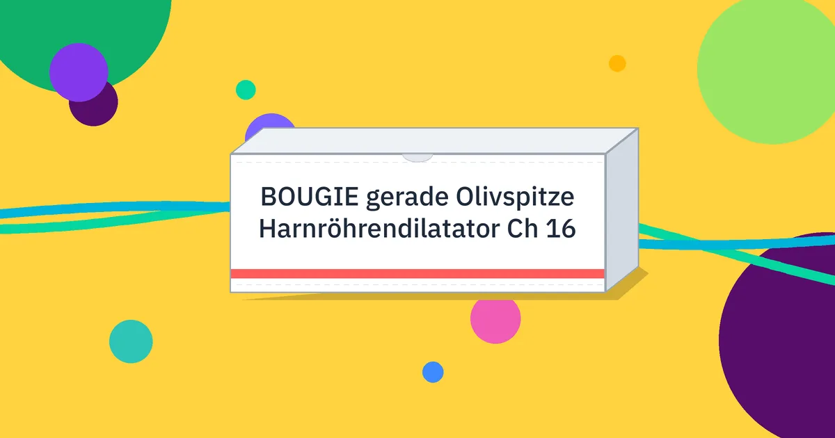 Symbolbild: Packung mit der Aufschrift BOUGIE gerade Olivspitze Harnröhrendilatator Ch 16 (PZN 17509216) – Verfügbarkeit und Bezug in Apotheken in Frankfurt am Main