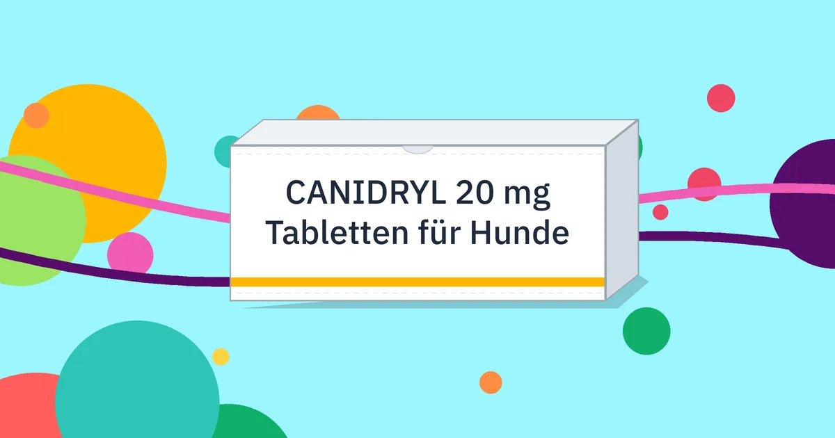 Symbolbild: Packung mit der Aufschrift CANIDRYL 20 mg Tabletten für Hunde (PZN 13881858) – Verfügbarkeit und Bezug in Apotheken in Frankfurt am Main