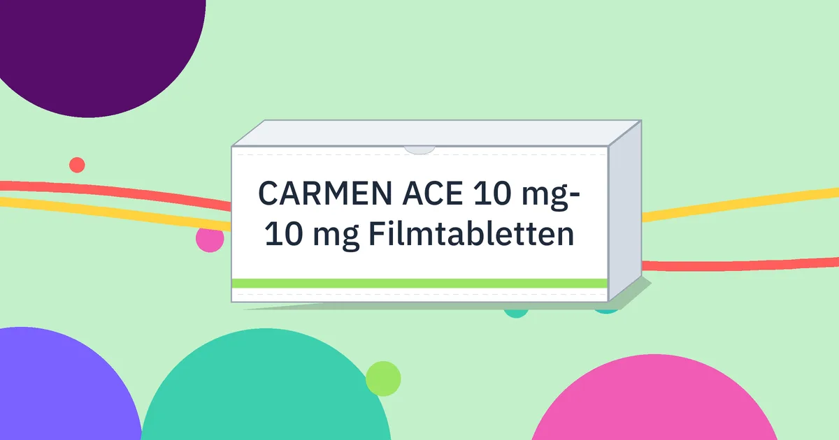 Symbolbild: Packung mit der Aufschrift CARMEN ACE 10 mg-10 mg Filmtabletten (PZN 02297694) – Verfügbarkeit und Bezug in Apotheken in Frankfurt am Main