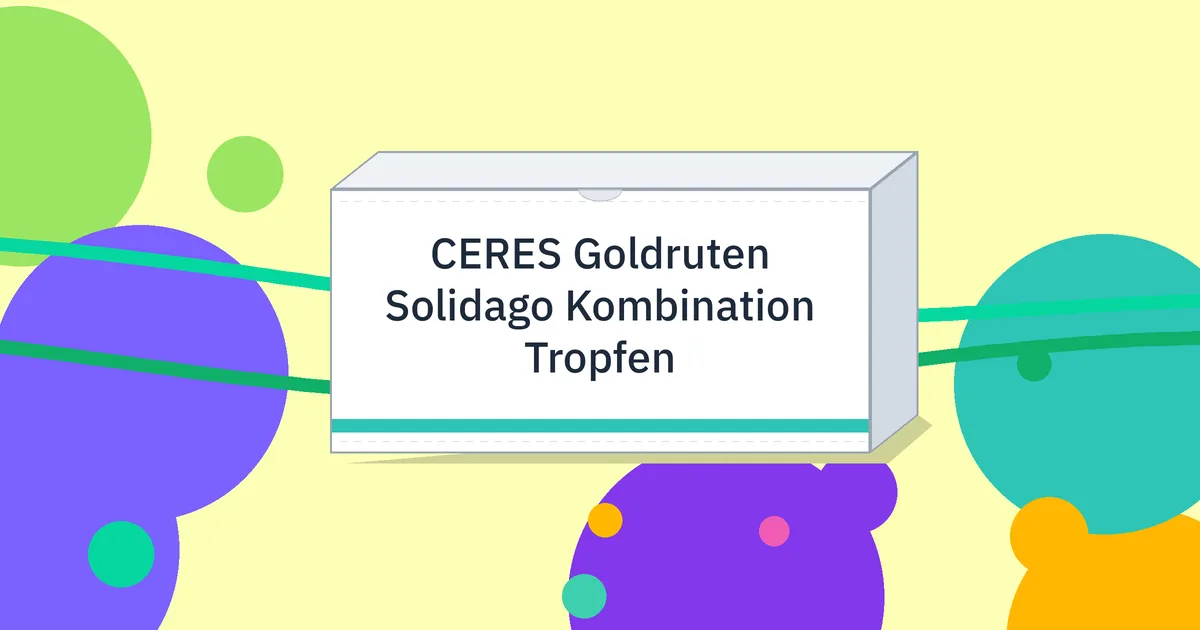 Symbolbild: Packung mit der Aufschrift CERES Goldruten Solidago Kombination Tropfen (PZN 19213431) – Verfügbarkeit und Bezug in Apotheken in Frankfurt am Main