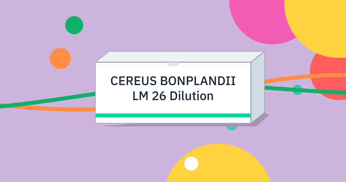 Symbolbild: Packung mit der Aufschrift CEREUS BONPLANDII LM 26 Dilution (PZN 13437247) – Verfügbarkeit und Bezug in Apotheken in Frankfurt am Main