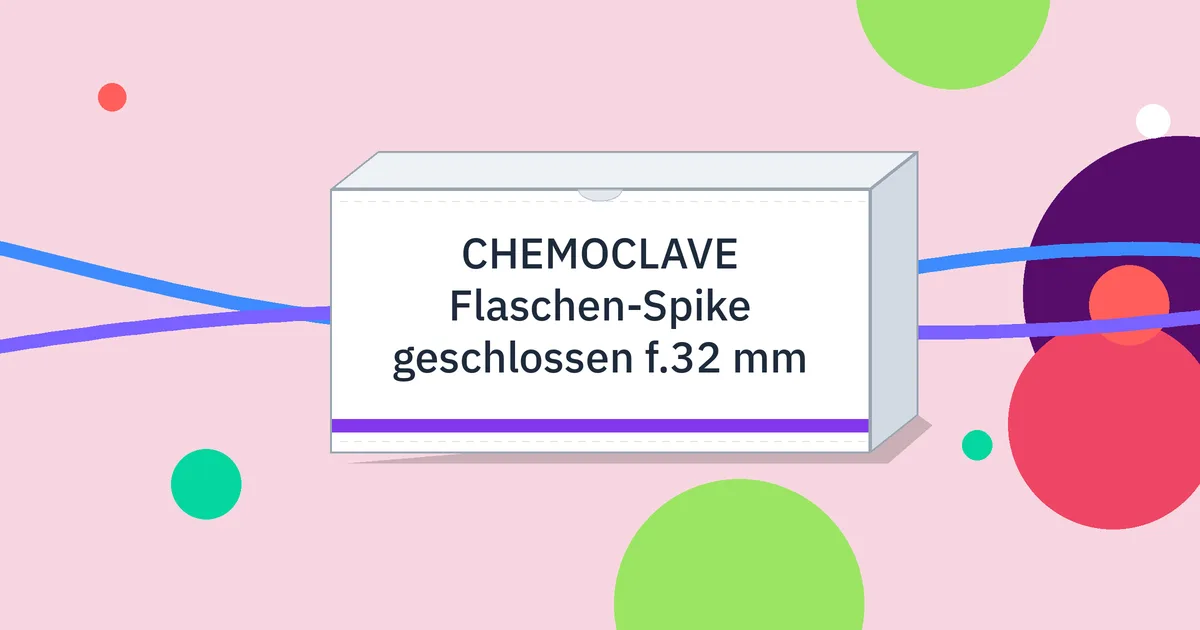 Symbolbild: Packung mit der Aufschrift CHEMOCLAVE Flaschen-Spike geschlossen f.32 mm (PZN 19443763) – Verfügbarkeit und Bezug in Apotheken in Frankfurt am Main