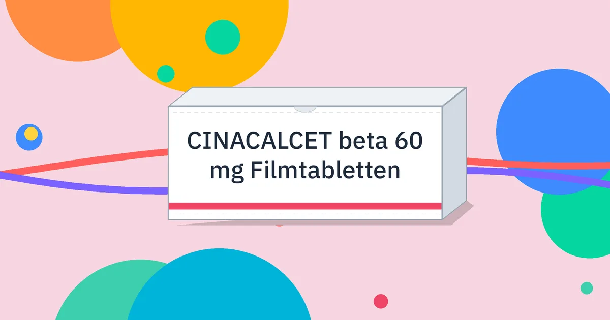 Symbolbild: Packung mit der Aufschrift CINACALCET beta 60 mg Filmtabletten (PZN 15781374) – Verfügbarkeit und Bezug in Apotheken in Frankfurt am Main