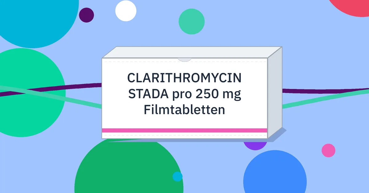 Symbolbild: Packung mit der Aufschrift CLARITHROMYCIN STADA pro 250 mg Filmtabletten (PZN 04397951) – Verfügbarkeit und Bezug in Apotheken in Frankfurt am Main