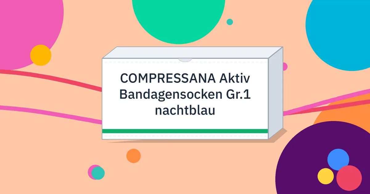 Symbolbild: Packung mit der Aufschrift COMPRESSANA Aktiv Bandagensocken Gr.1 nachtblau (PZN 09209701) – Verfügbarkeit und Bezug in Apotheken in Frankfurt am Main