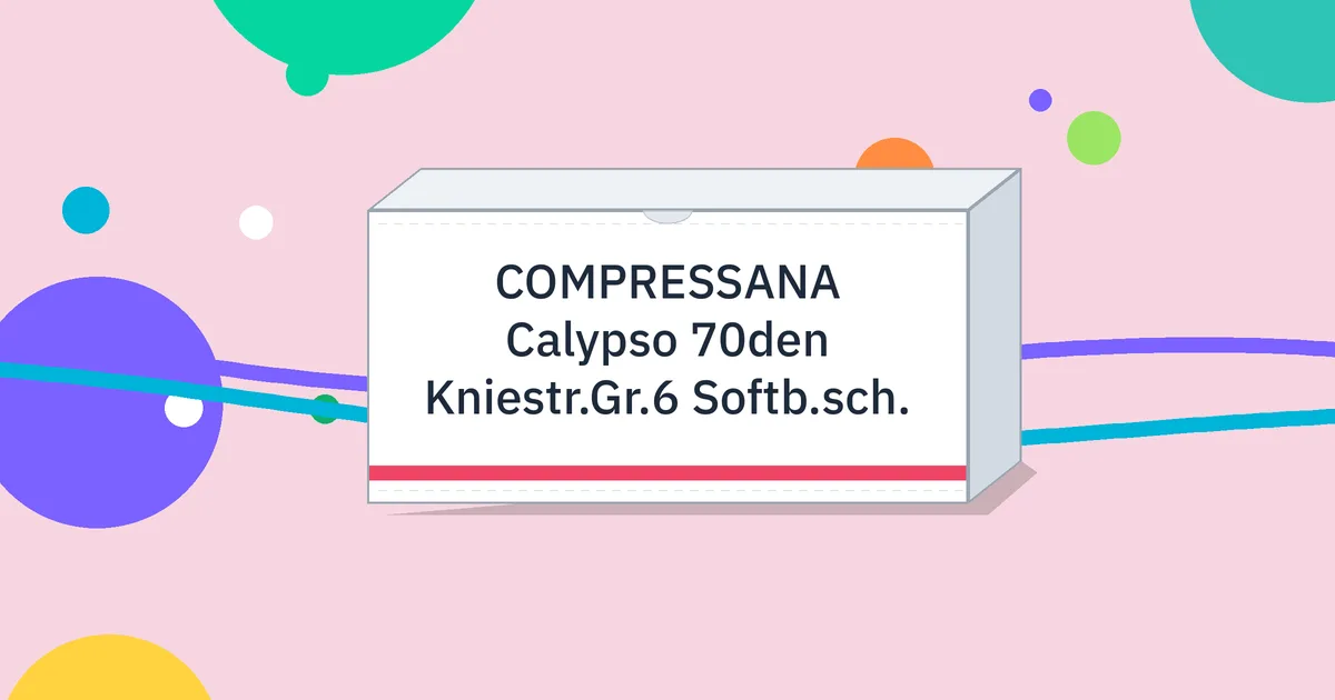 Symbolbild: Packung mit der Aufschrift COMPRESSANA Calypso 70den Kniestr.Gr.6 Softb.sch. (PZN 07719680) – Verfügbarkeit und Bezug in Apotheken in Frankfurt am Main
