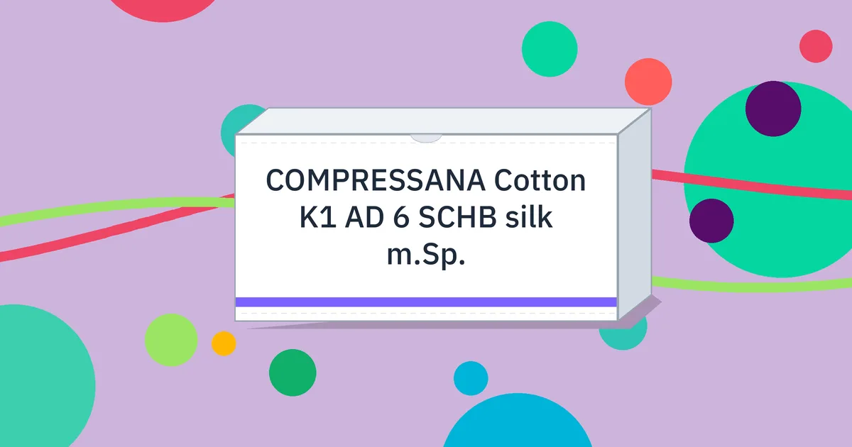 Symbolbild: Packung mit der Aufschrift COMPRESSANA Cotton K1 AD 6 SCHB silk m.Sp. (PZN 16959130) – Verfügbarkeit und Bezug in Apotheken in Frankfurt am Main