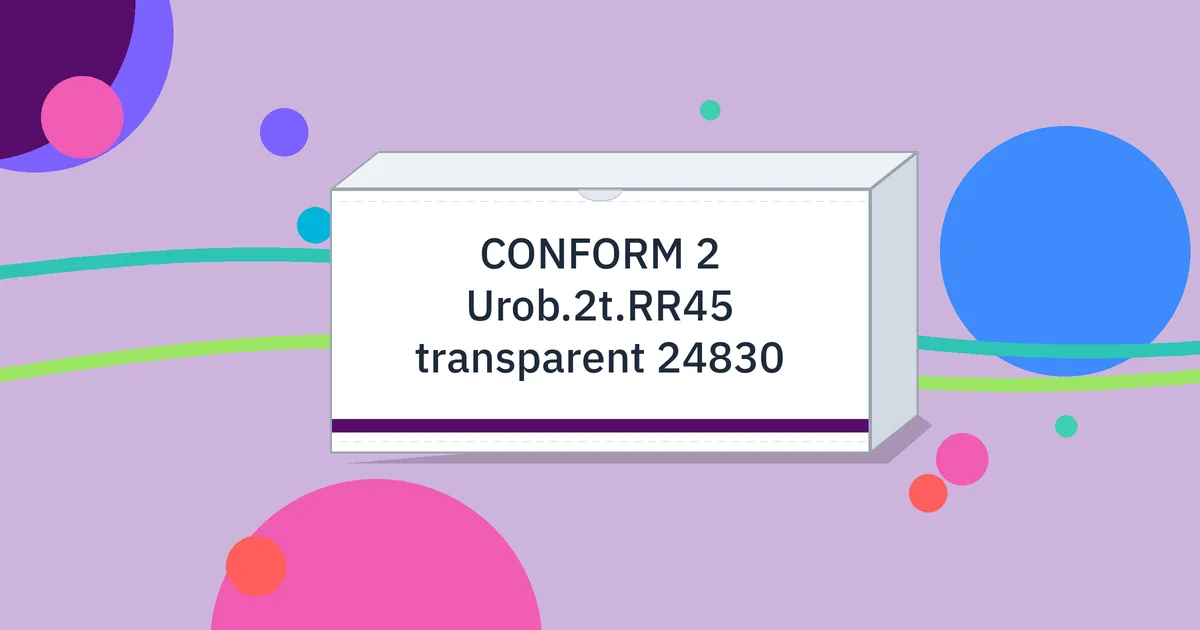 Symbolbild: Packung mit der Aufschrift CONFORM 2 Urob.2t.RR45 transparent 24830 (PZN 01544541) – Verfügbarkeit und Bezug in Apotheken in Frankfurt am Main