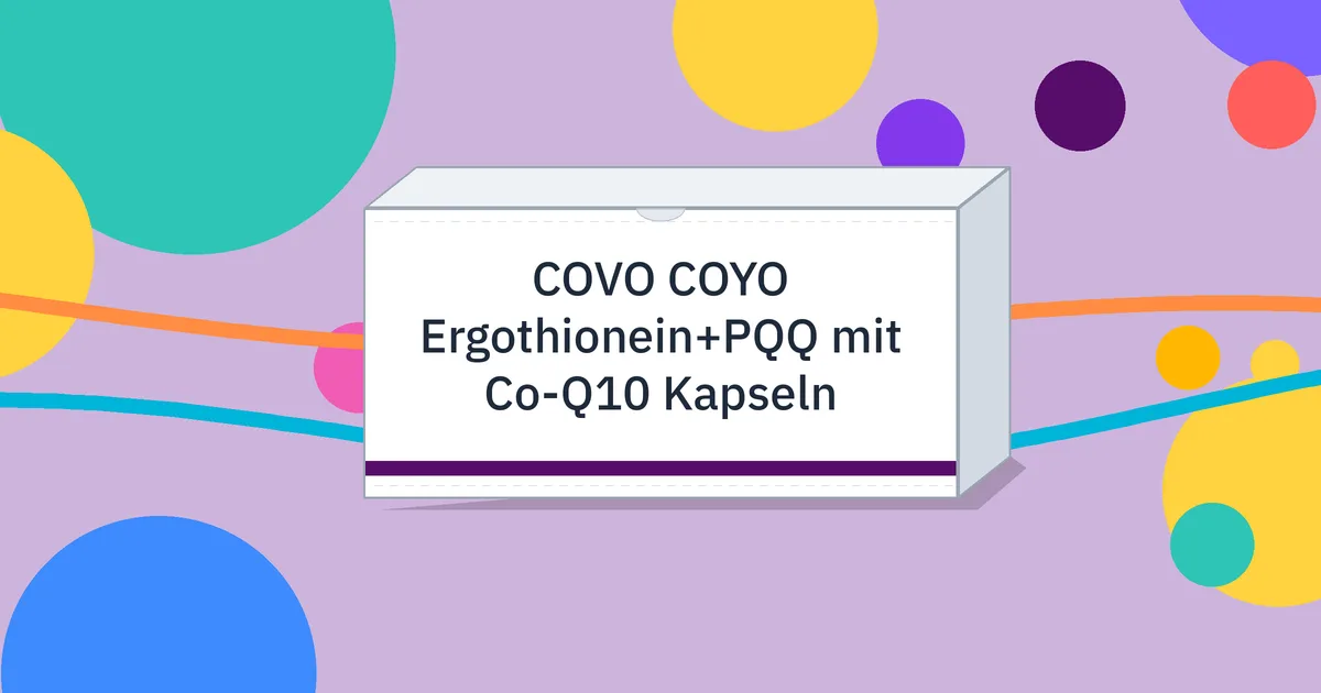 Symbolbild: Packung mit der Aufschrift COVO COYO Ergothionein+PQQ mit Co-Q10 Kapseln (PZN 20190310) – Verfügbarkeit und Bezug in Apotheken in Frankfurt am Main
