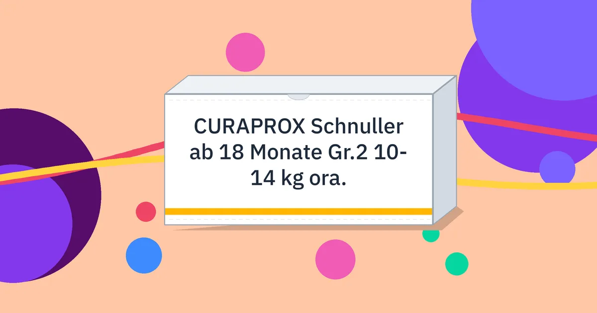 Symbolbild: Packung mit der Aufschrift CURAPROX Schnuller ab 18 Monate Gr.2 10-14 kg ora. (PZN 16587674) – Verfügbarkeit und Bezug in Apotheken in Frankfurt am Main