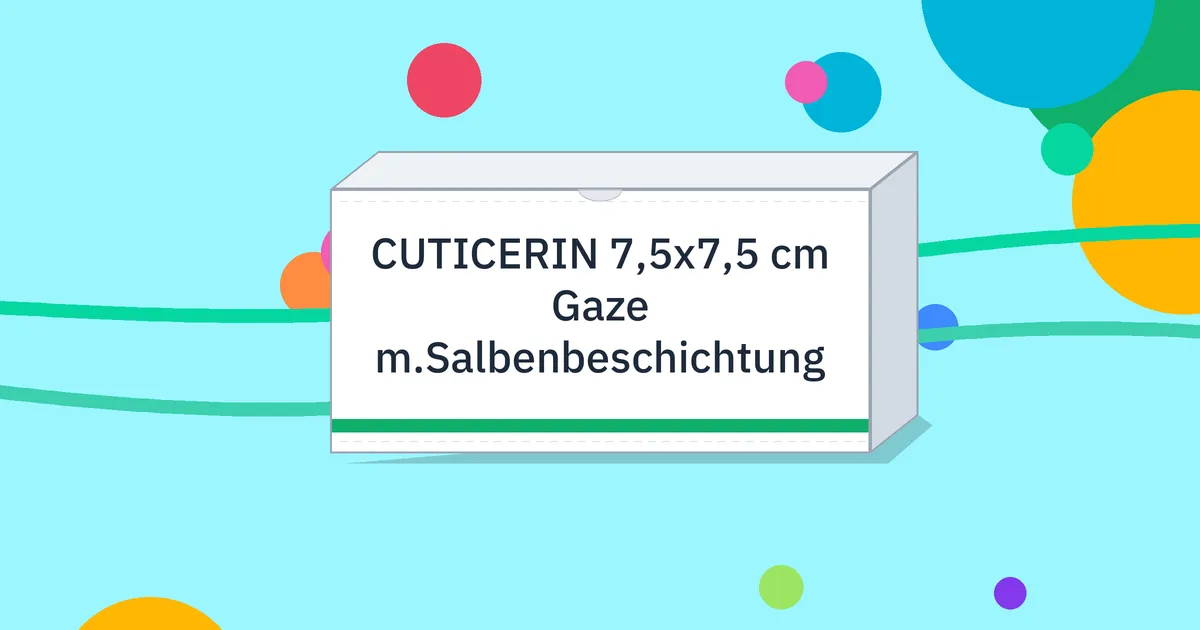 Symbolbild: Packung mit der Aufschrift CUTICERIN 7,5x7,5 cm Gaze m.Salbenbeschichtung (PZN 19068348) – Verfügbarkeit und Bezug in Apotheken in Frankfurt am Main