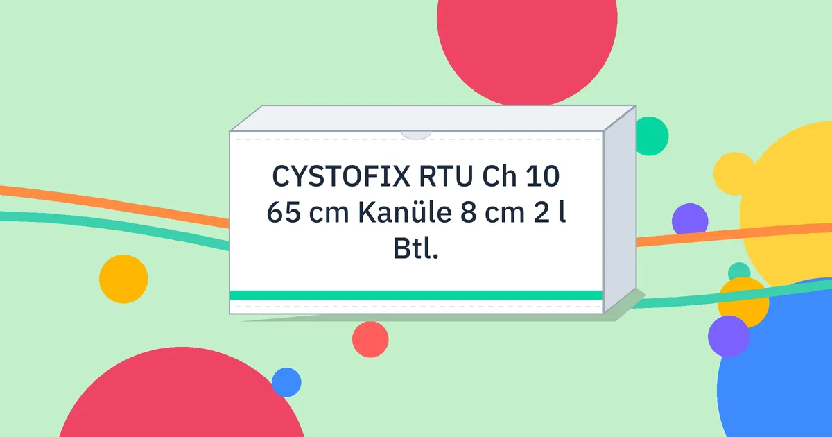 Symbolbild: Packung mit der Aufschrift CYSTOFIX RTU Ch 10 65 cm Kanüle 8 cm 2 l Btl. (PZN 11584754) – Verfügbarkeit und Bezug in Apotheken in Frankfurt am Main