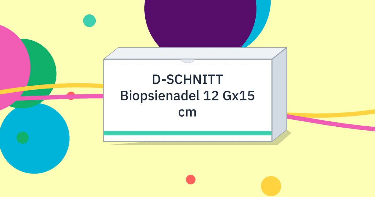 Symbolbild: Packung mit der Aufschrift D-SCHNITT Biopsienadel 12 Gx15 cm (PZN 10356778) – Verfügbarkeit und Bezug in Apotheken in Frankfurt am Main